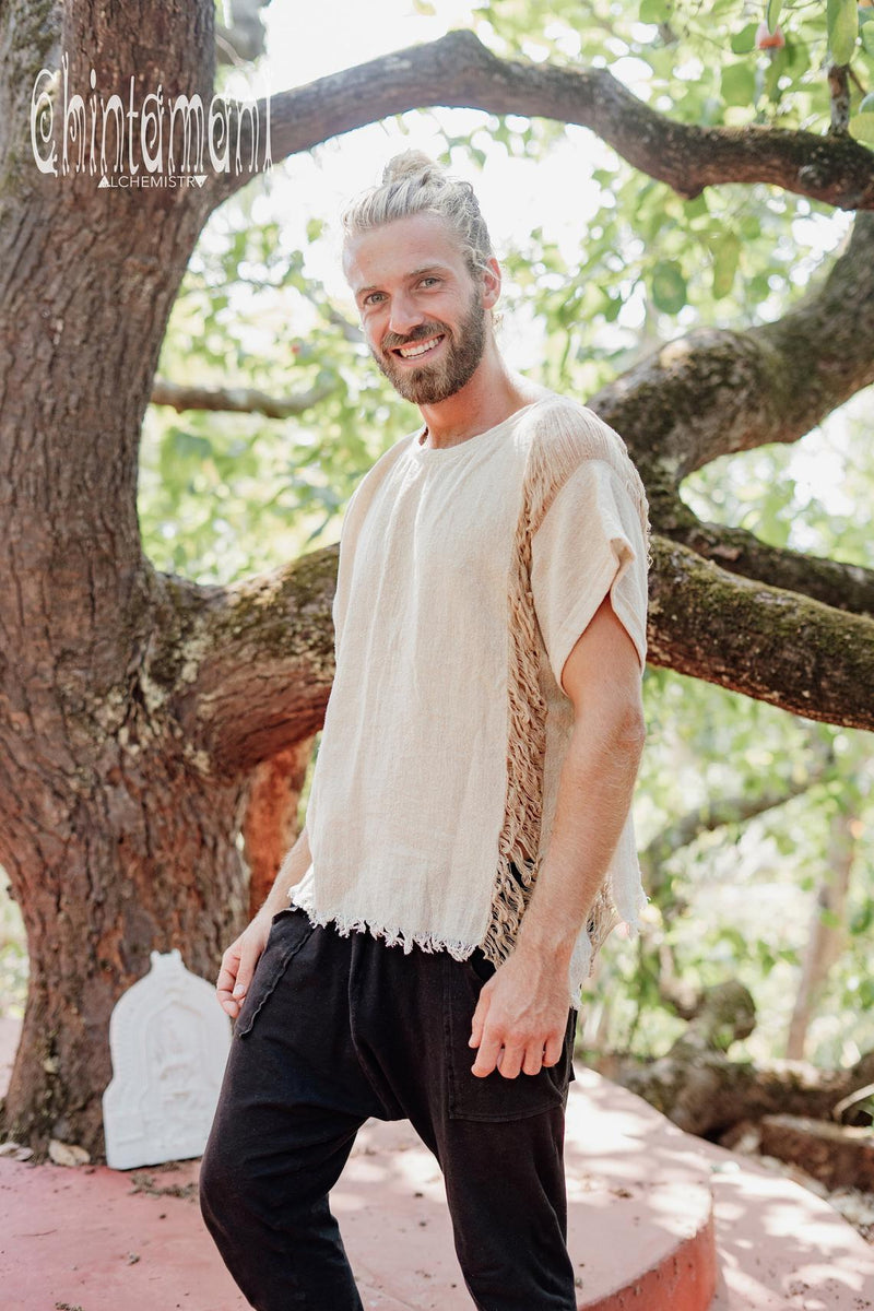 Raw Cotton T-Shirt for Men / Nomad Ripped Tee Shirt / Beige ...
