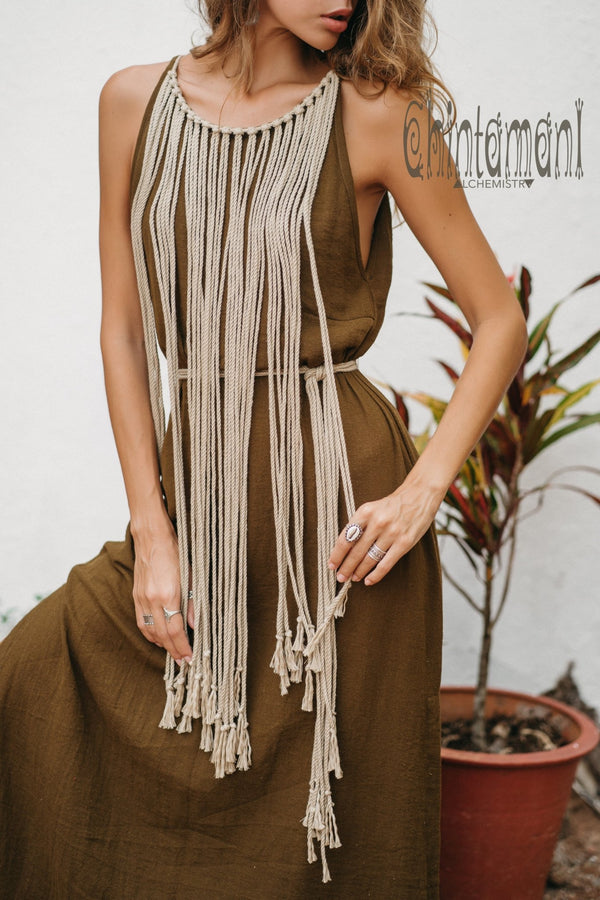 Rope Collar Dress / Brown - ChintamaniAlchemi